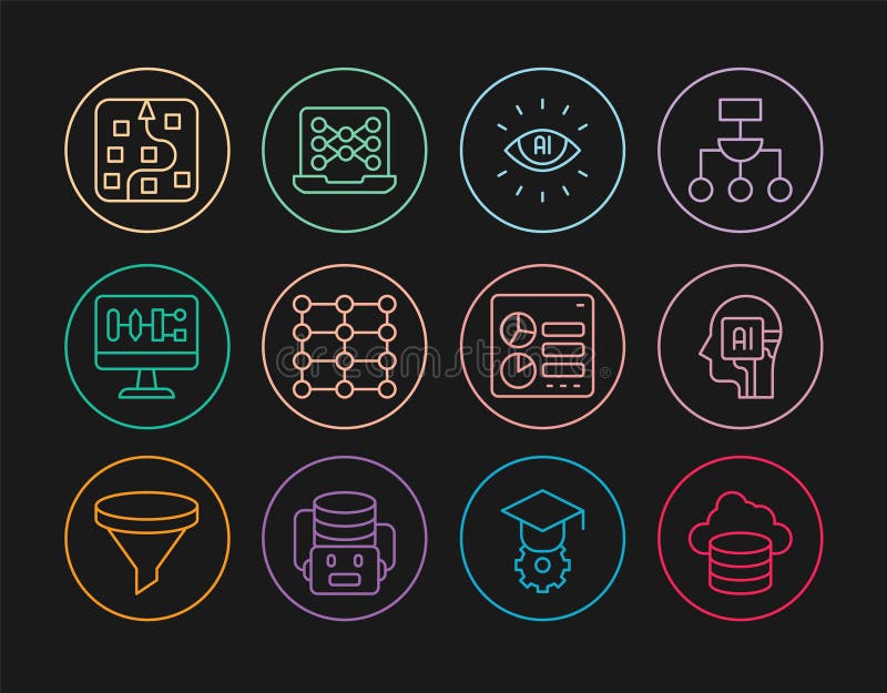 Set Line Cloud Database, Humanoid Robot, Artificial Intelligence AI, Neural Network, Algorithm ...