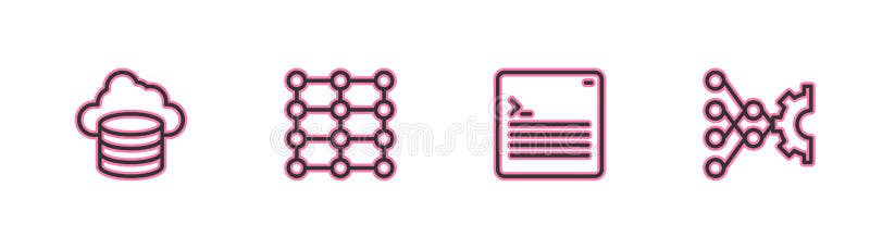 Set Line Cloud Database Web Developer Programming Code Neural Network And Icon Vector Stock