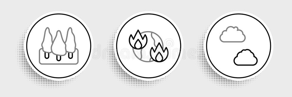 Set Line Cloud, Forest and Global Warming Fire Icon. Vector Stock ...