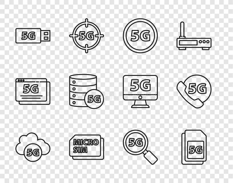 Set Line Cloud 5G Network, Sim Card, Micro, Modem, Server, Search and ...