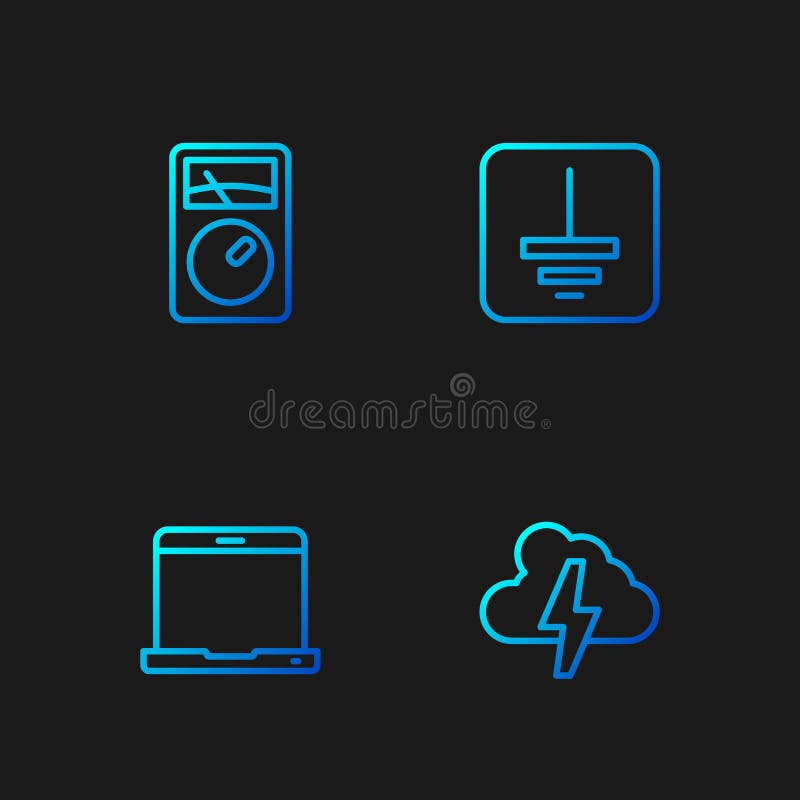 Set Line Cloud and Lightning, Laptop, Ampere Meter, Multimeter and ...