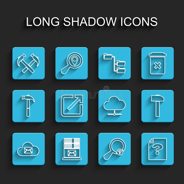 Set Line Cloud Mail Server, Mail, Two Crossed Hammers, Unknown Search, Document, Open in New ...