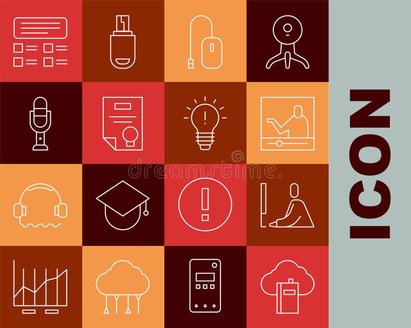 Set Line Cloud or Online Library, Student Working at Laptop, Online ...