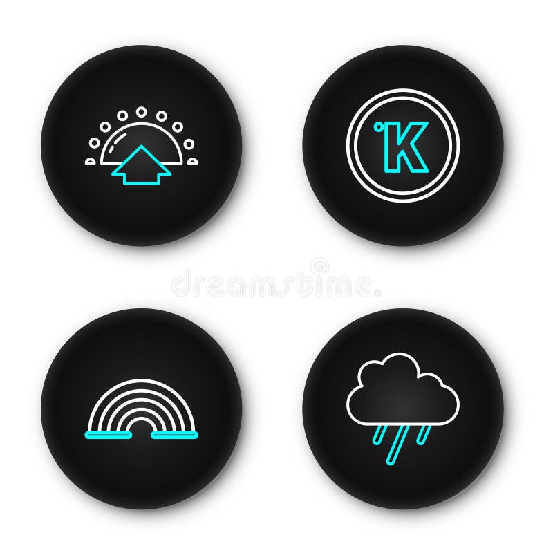 Set Line Cloud with Rain, Rainbow, Kelvin and Sunrise Icon. Vector ...