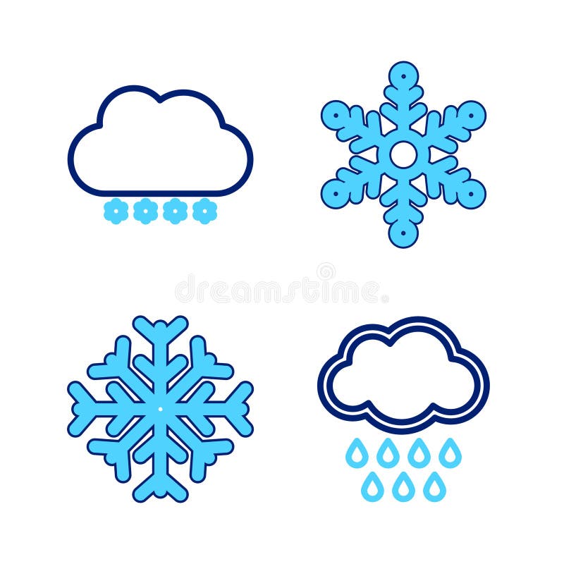 Set Line Cloud with Rain, Snowflake, and Snow Icon. Vector Stock Vector ...