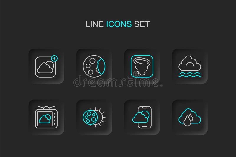 Set Line Cloud with Rain, Weather Forecast App, Eclipse of Sun, Fog and ...