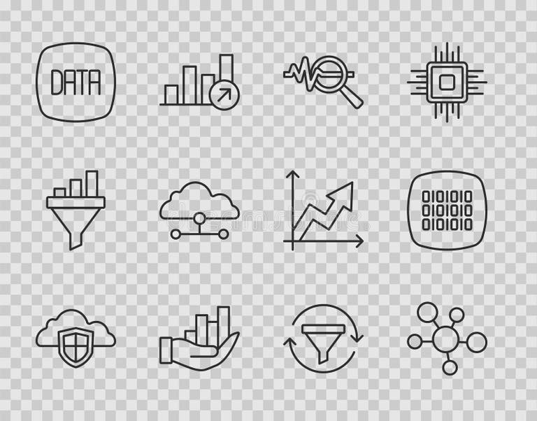 Set Line Cloud and Shield, Mind Map Infographic, Search Data Analysis, Pie Chart, Data, Network ...