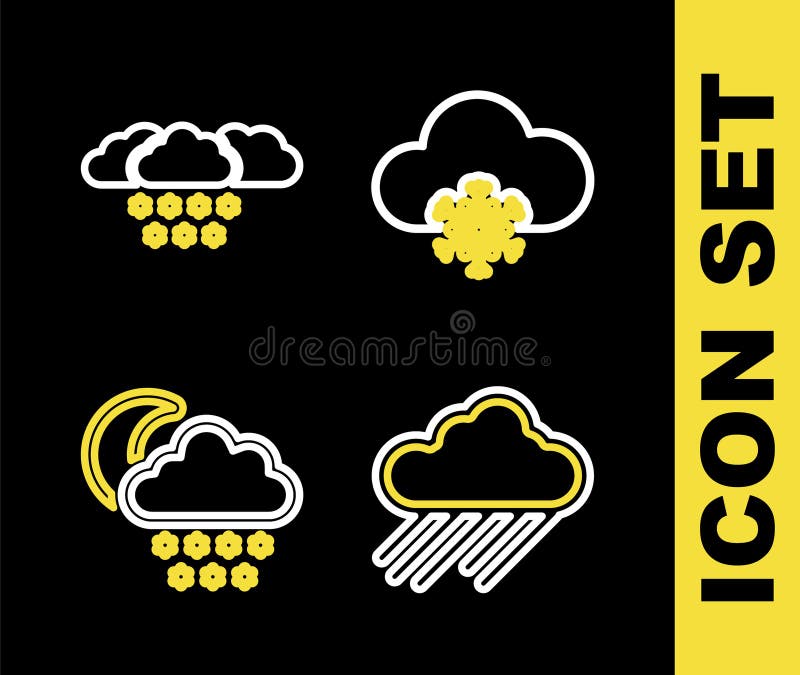 Set Line Cloud with Snow, Rain, and Moon and Icon. Vector Stock Vector ...