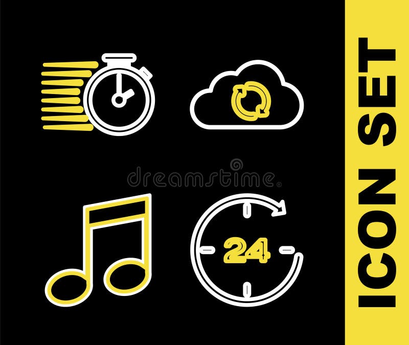 Set Line Cloud Sync Refresh, Clock 24 Hours, Music Note, Tone and ...