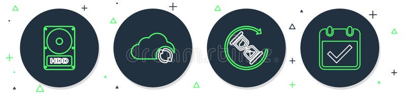 Set Line Cloud Sync Refresh, Waiting, Hard Disk Drive HDD and Calendar ...