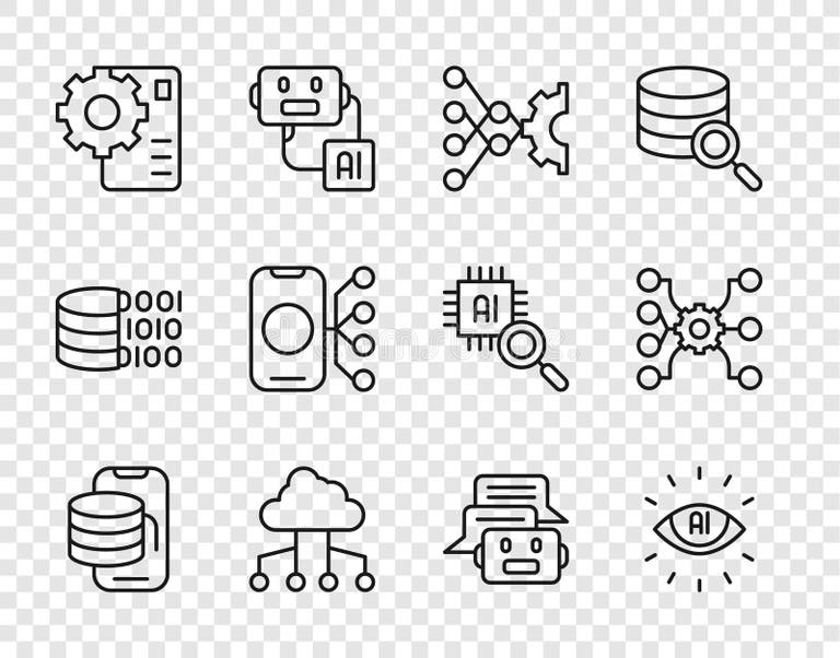 Set Line Cloud Technology Data Transfer, Artificial Intelligence AI, Neural Network, Network ...