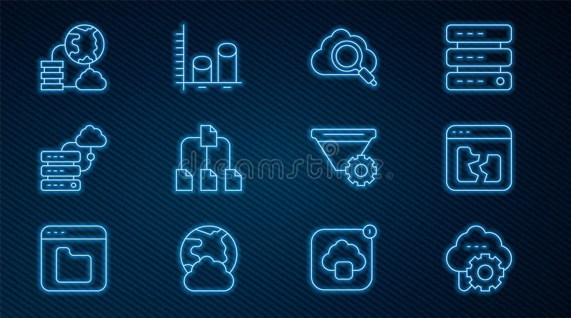 Set Line Cloud Technology Data Transfer, Broken File, Search Cloud Computing, Folder Tree ...