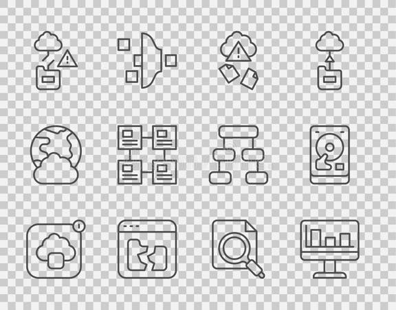 Set Line Cloud Technology Data Transfer, Monitor with Graph Chart, Hacking, Broken File ...
