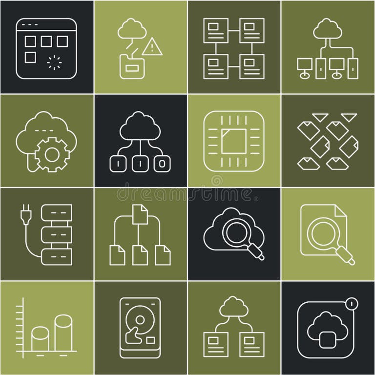 Set Line Cloud Technology Data Transfer, Search Concept with Folder, Data Stream, Hierarchy ...