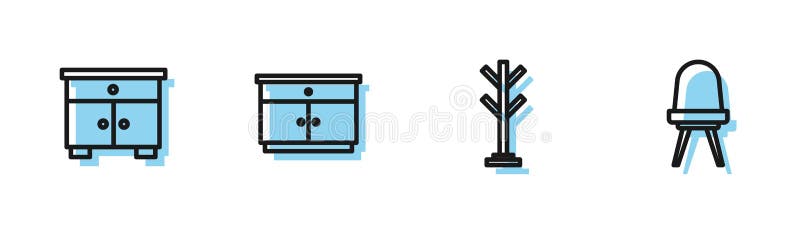 Set Line Coat Stand Mueble Mesa De Noche Y Silla Icono. Vector ...