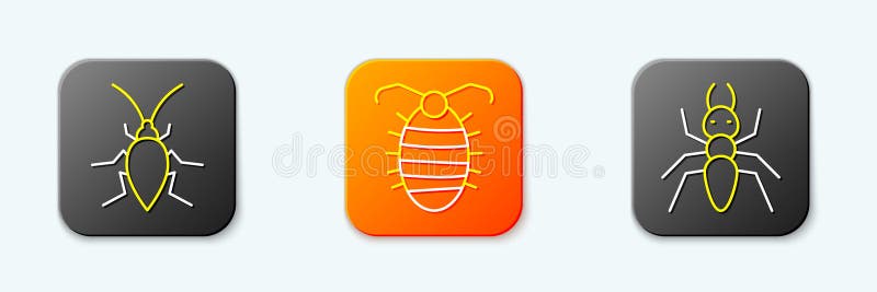 Set Line Cockroach, Larva Insect and Ant Icon. Vector Stock ...