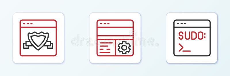 Set Line Code Terminal, Browser with Shield and Debugging Icon. Vector Stock Vector ...
