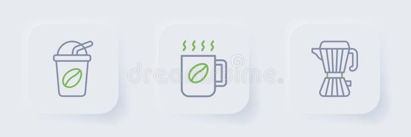 Set Line Coffee Maker Moca Pot, Cup and Iced Coffee Icon. Vector Stock ...