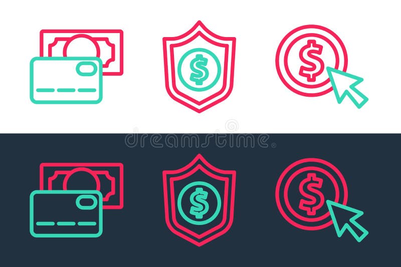 Set Line Coin Money with Dollar, Credit Card and Shield Icon. Vector ... Set Line Coin Money with Dollar, Credit Card and Shield Icon. Vector ...
