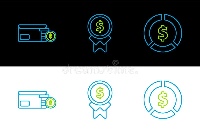 Set Line Coin Money with Dollar Symbol, Envelope Coin and Reward for ...