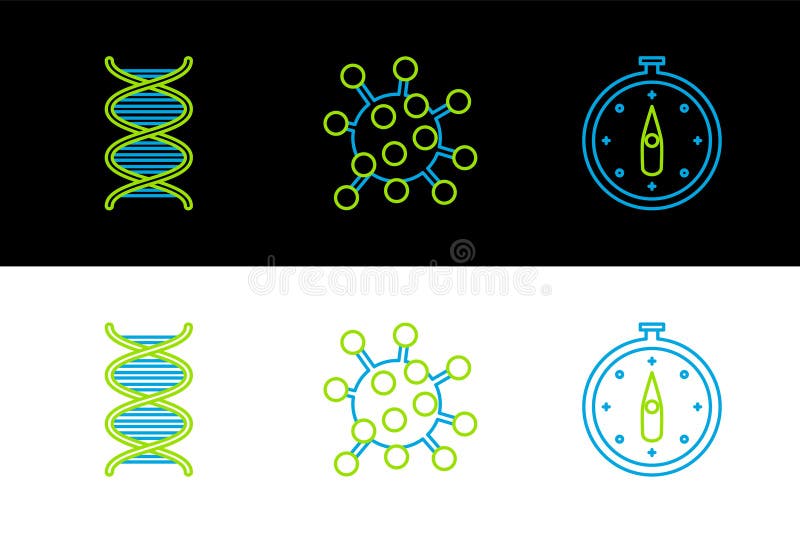 Set Line Compass, DNA Symbol and Bacteria Icon. Vector Stock ...