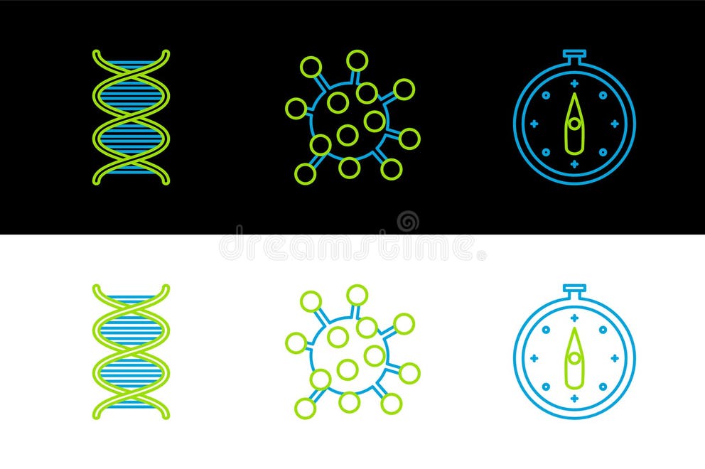 Set Line Compass, DNA Symbol and Bacteria Icon. Vector Stock ...