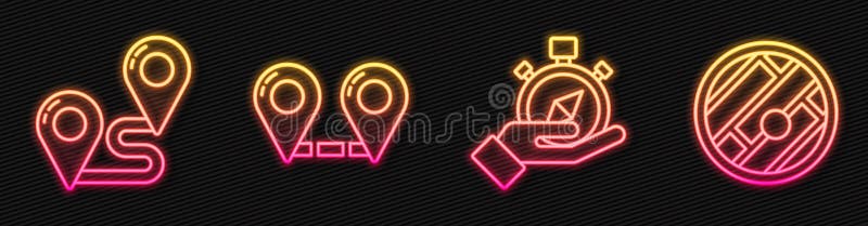 Set Line Compass, Route Location, Route Location and Folded Map with ...