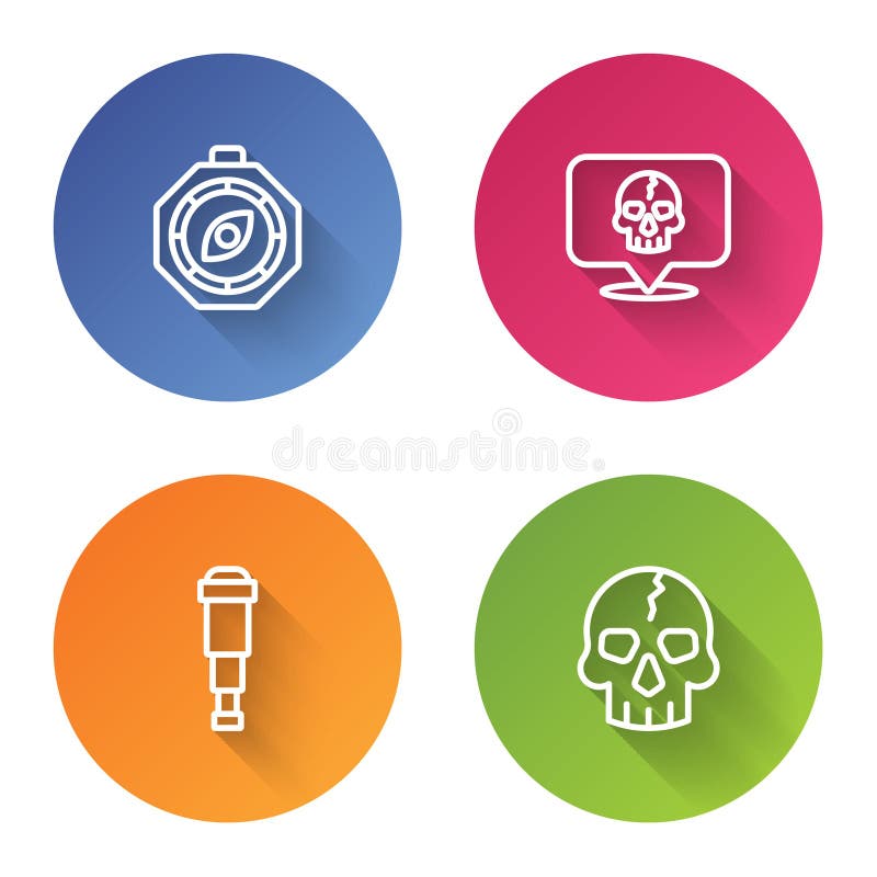 Set Line Compass, Skull, Spyglass Telescope Lens and . Color Circle ...