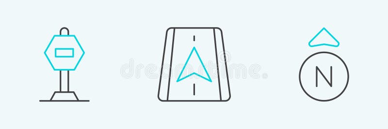 Set Line Compass, Stop Sign and City Map Navigation Icon. Vector Stock ...