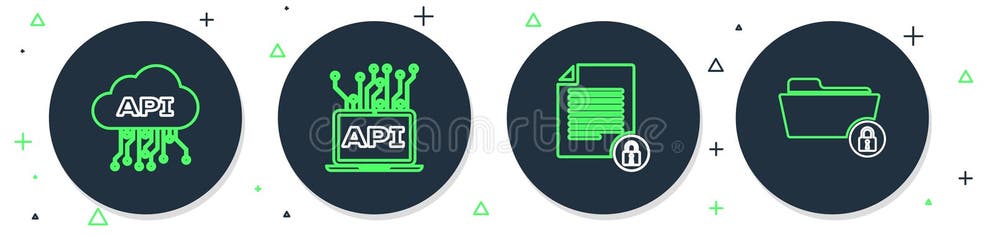 Set Line Computer Api Interface, Document and Lock, Cloud and Folder Icon. Vector Stock Vector ...