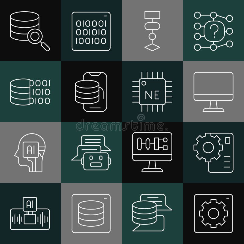 Set Line Computer Api Interface, Neural Network, Monitor, Algorithm, Cloud Technology Data ...