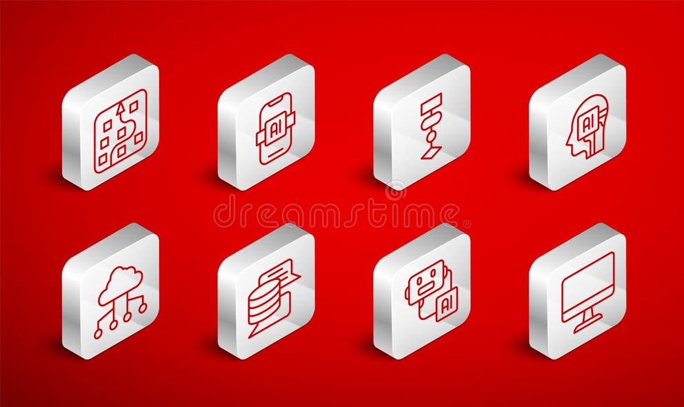 Set Line Computer Monitor, Artificial Intelligence AI, Algorithm ... Set Line Computer Monitor, Artificial Intelligence AI, Algorithm ...