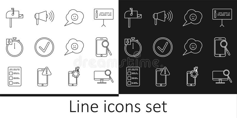 Set Line Computer Monitor Diagnostics, Mobile Phone, Speech Bubble with ... Set Line Computer Monitor Diagnostics, Mobile Phone, Speech Bubble with ...