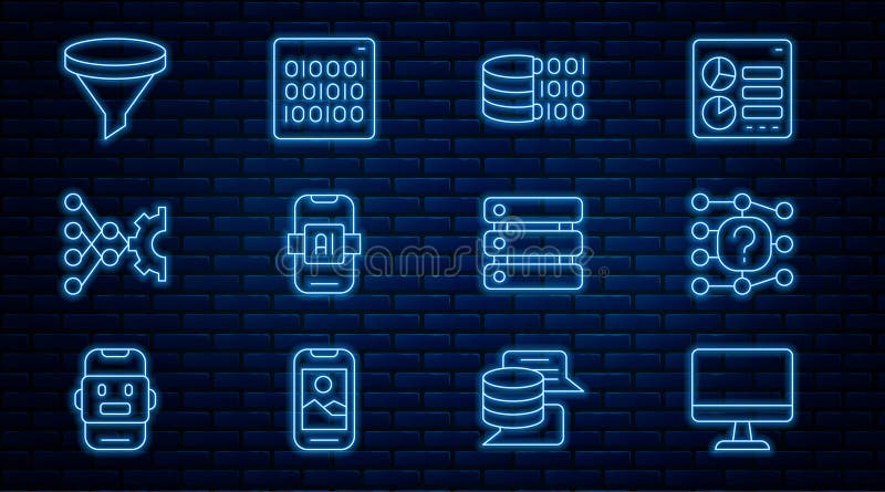 Set Line Computer Monitor Neural Network Binary Code Artificial Intelligence Ai Funnel