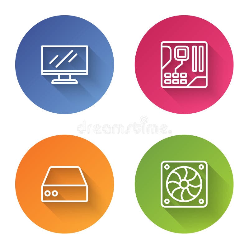 Set Line Computer Monitor Screen, Motherboard Digital Chip, Server ...
