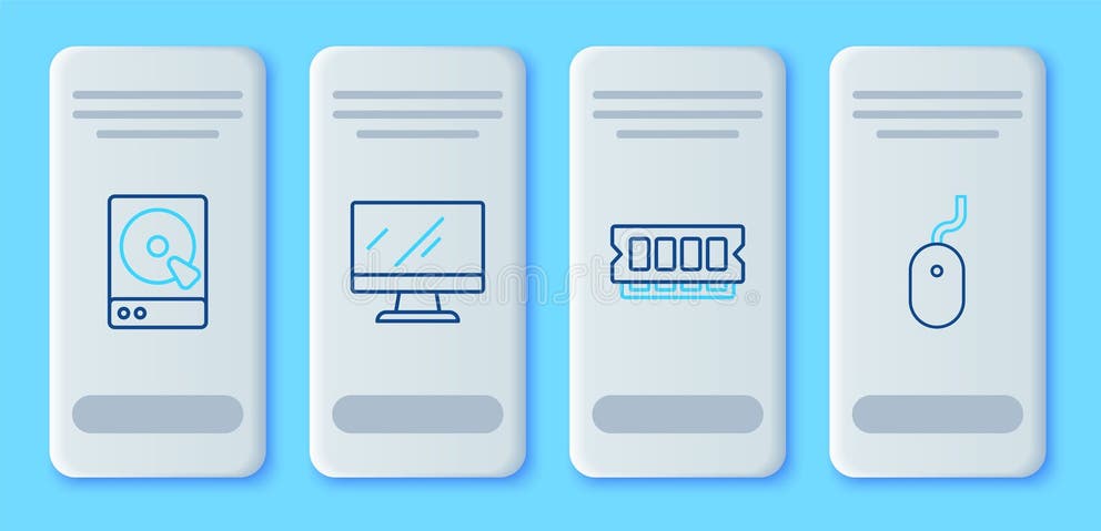 Set Line Computer Monitor Screen, RAM, Random Access Memory, Hard Disk ...