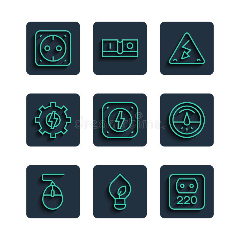 Set Line Computer Mouse, Light Bulb with Leaf, Electrical Outlet, High ...