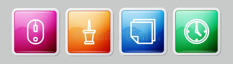 Set Line Computer Mouse, Push Pin, Post Note Stickers and Clock ...