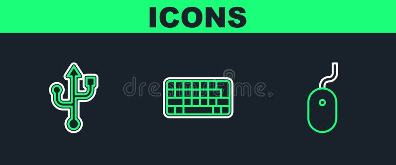 Set Line Computer Mouse, USB and Keyboard Icon. Vector Stock Illustration - Illustration of ...