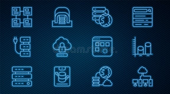 Set Line Computer Network, Data Analysis, Network Cloud Connection, Cloud Computing Lock, Server ...