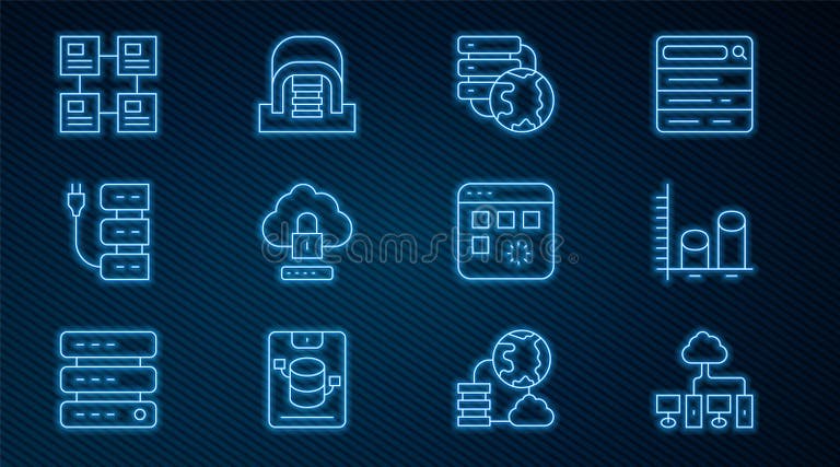 Set Line Computer Network, Data Analysis, Network Cloud Connection, Cloud Computing Lock, Server ...