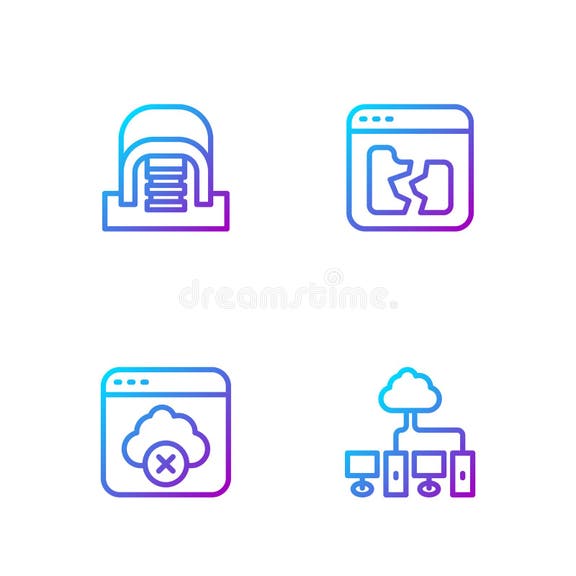 Set Line Computer Network, Failed Access Cloud Storage, Hangar with Servers and Broken File ...