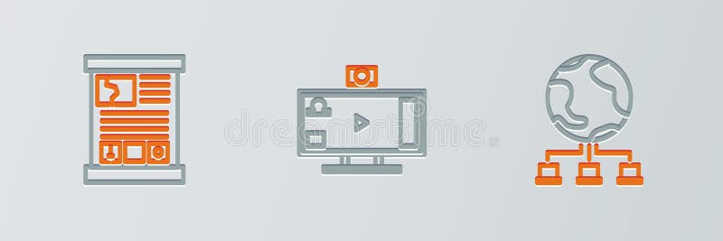 Set Line Computer Network, Game Guide and Live Streaming Online Icon ...