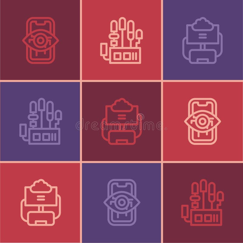 Set Line Computer Vision, Cloud Database and Mechanical Robot Hand Icon ...