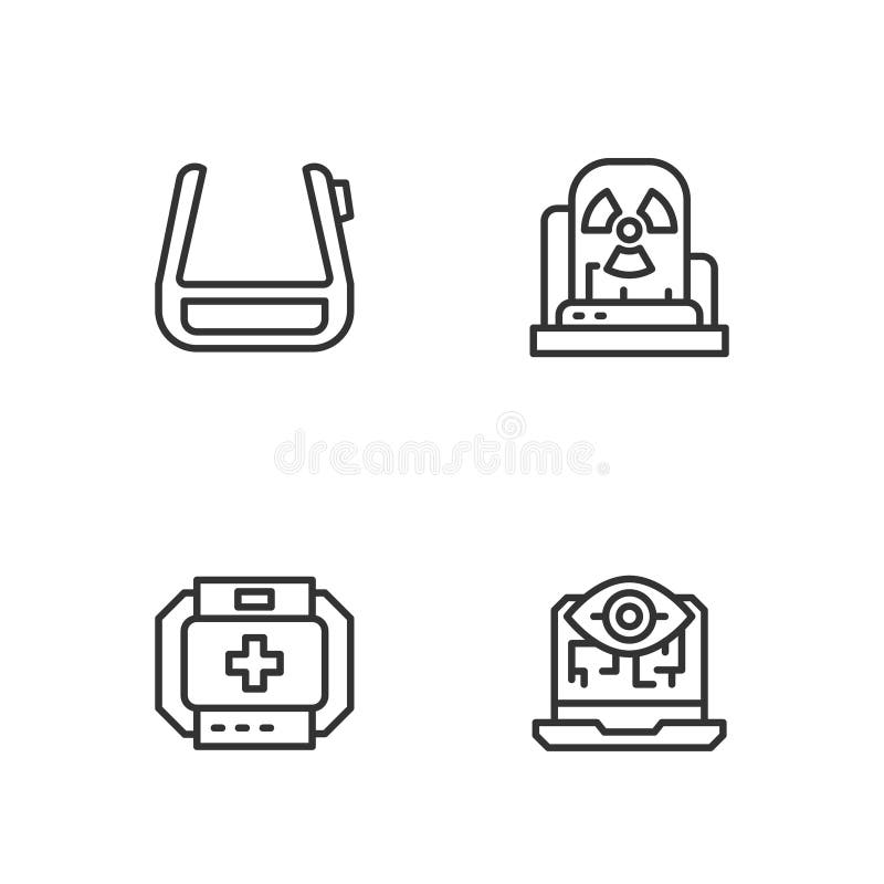 Set Line Computer Vision, First Aid Kit, Smart Glasses Spectacles and ...