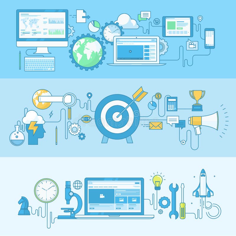 Set of Line Concept Banners for Web Development, Business, Marketing ...