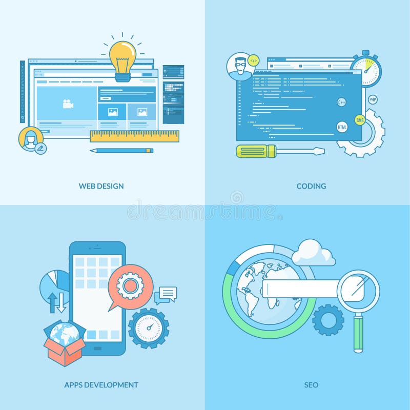 Set of Concept Line Icons for Social Media, Networking, Marketing, Campaign and Apps Stock ...