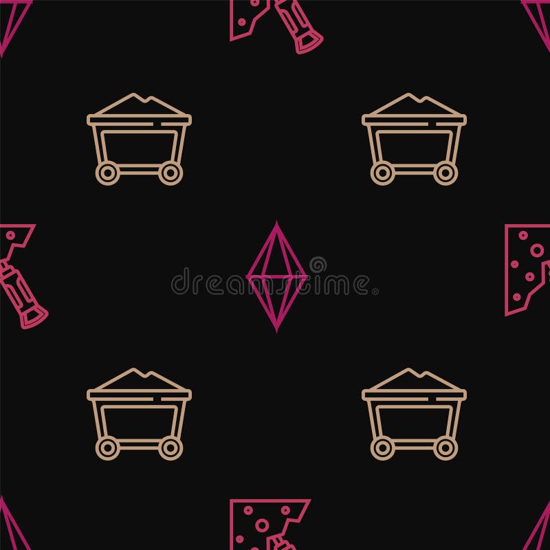 Set Line Construction Jackhammer, Mine Coal Trolley and Gem Stone on ...