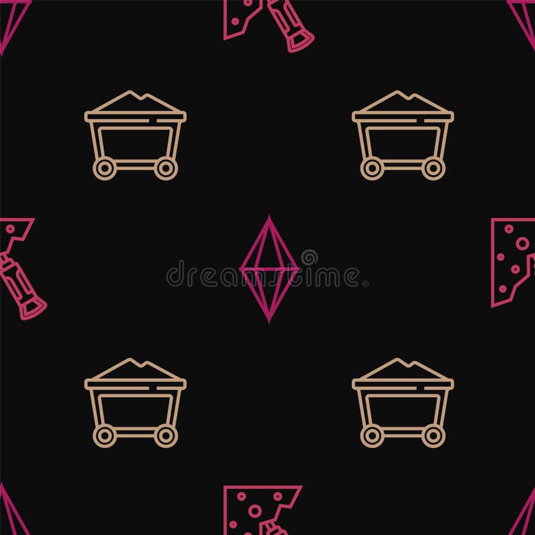 Set Line Construction Jackhammer, Mine Coal Trolley and Gem Stone on ...