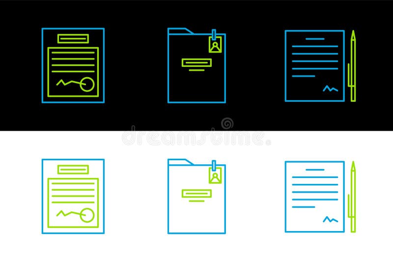 Set Line Contract with Pen, Filled Form and Personal Folder Icon ...
